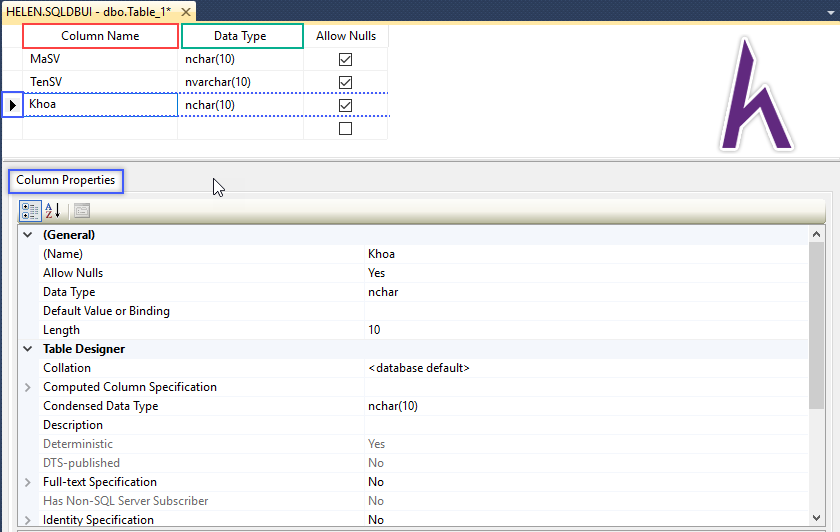 Khởi tạo xóa sửa Table trong SQL Server How Kteam